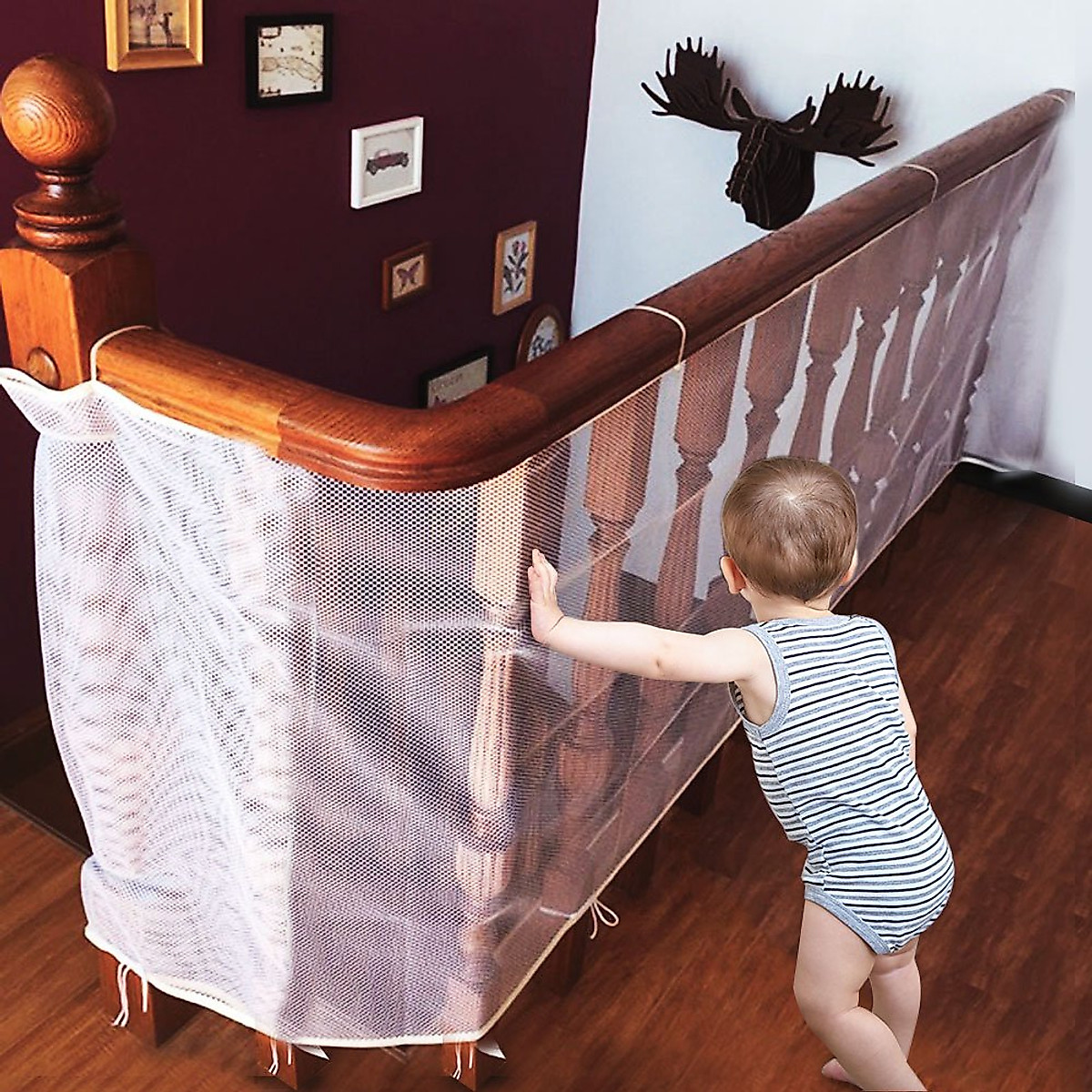 Winkeyes Children Safety Rail Balcony Stairs Safety Net Banister Stair Net for Kids/Pet/Toy Safety on Indoor/Outdoor Stairs, Balcony, or Patios, 9.8 x 2.5 ft