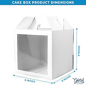 Gretel 25-Pack 8x8x8 in Cake Box for Tall Cakes With Window and Handle | 8 Inch Boxes | Disposable Cake Containers (25)