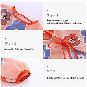 Jarafom 2 Pcs Long Sleeved Silicone Bib coverall Toddler Waterproof bibs Smock Apron Set Food Catcher Pocket 6-72 Months (flower + Strawberry)