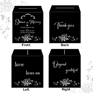 Share a Memory Box, OIIVPOK Memory Card Box for Funeral, Black White Funeral Card Box for Celebration of Life, 8.66in Memory Card Box for Funeral Graduation Wedding Birthday Anniversary Retirement (A)