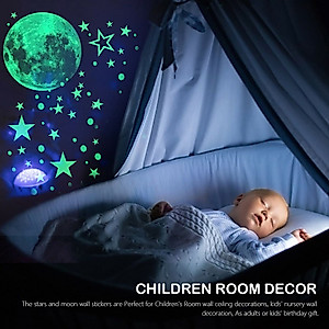Sursarbelor Luminous Φ30cm Big Moon and Stars Dots Wall Stickers, 435 Pieces Glow in The Dark Stickers, Wall Ceiling Sticker Decals for Home Party Kids Room Decorations