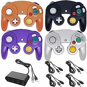 4 Controllers for Gamecube，with 4 Extension Cables and 4-Port USB Adapter for Switch PC Wii U Console (BPOS)