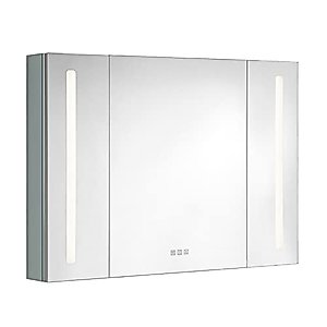 Bathlink Lighted Medicine Cabinet, LED Medicine Cabinet with Mirror, 30"×27.5"×5", Recessed & Surface Mount Medicine Cabinet, LED Medicine Cabinet Mirror for Bathroom, Defog, Dimmer, 3 Doors