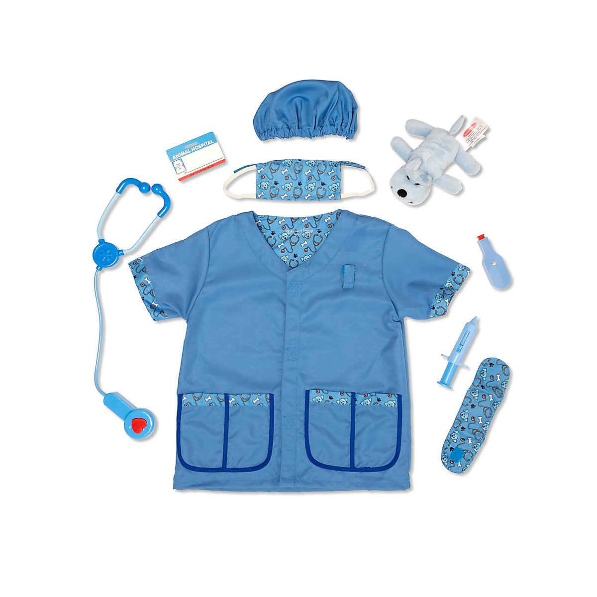 Melissa & Doug Veterinarian Role-Play Costume Set (Frustration-Free Packaging) - Kids Vet Costume Pretend Play Dress-Up Blue Large