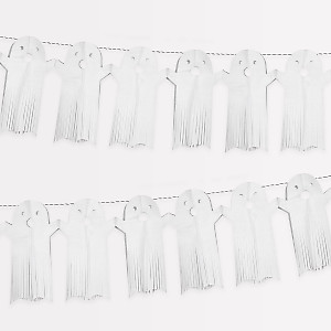 Meri Meri Large Tissue Paper Ghosts Halloween Garland (Pack of 1), 6.5’ Strand with Excess Cord, Features 10 White Ghosts with Cut Out Fringed Details, Large Reusable Halloween Party Decoration