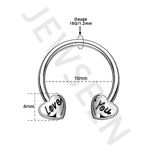 Jewseen Heart Septum Rings Love You Septum Jewelry 16G Septum Piercing Helix Piercing Jewelry Horseshoe Earrings Daith Earrings Tragus Earring Hoop Earring Cartilage Earring for Women Men
