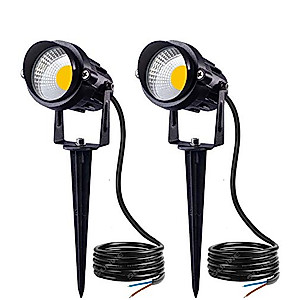 SUNVIE 12W Low Voltage Landscape Lighting (AC/DC 12V) Waterproof Landscape Lights Ultra Warm Pathway Walls Trees Flags Outdoor Spotlights with Spike Stand (2 Pack)