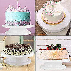 Suuker 11 Inch Rotating Cake Turntable,Professional Plastic Revolving Cake Stand with 3 Cake Scrapers for Pastries,Cupcakes and Cake Decorations,Baking Cake Decorating Kits Supplies(White)