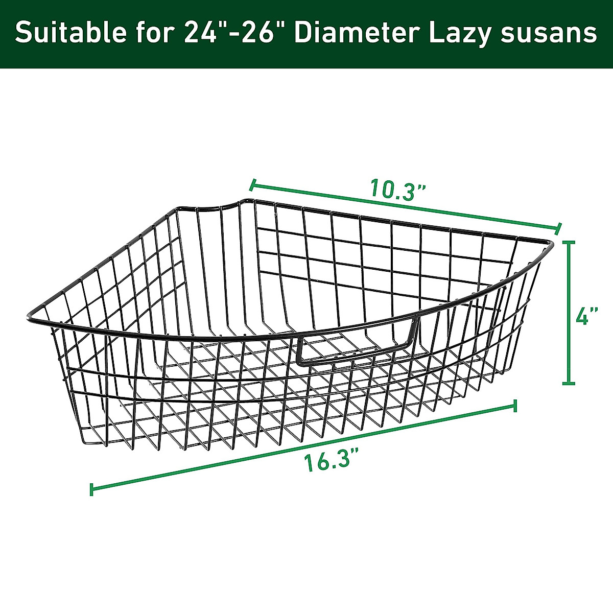 Lazy Susan Wire Storage Organizer Basket with Handle-Metal Organizing Storage Bins-Kitchen Cabinet Storage Organizer-1/4 Wedge Can Organizer (Black, 4)