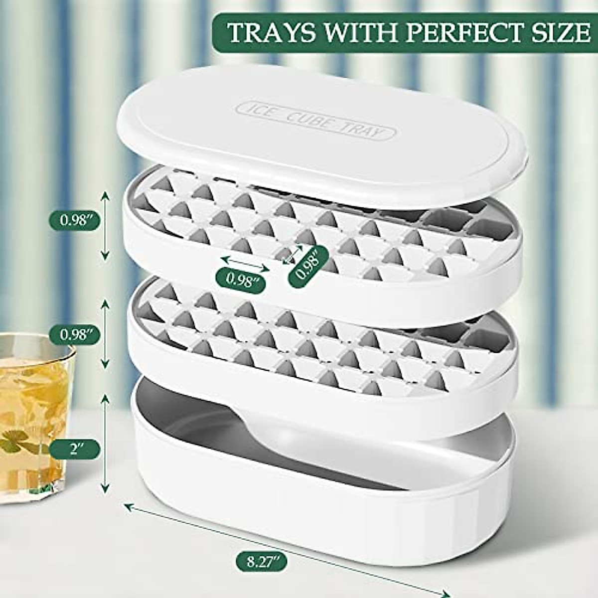 Jasilon Ice Cube Tray with Lid and Bin and Scoop for Freezer, [BPA FREE] Easy Release 72 Small Mini Ice Cube Trays with Cover Storage Container, Ice Cube Maker Ice Cube Mold Ice Cube Bin (White)