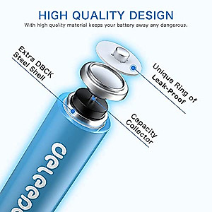 Deleepow AAA Rechargeable Batteries NiMH, 1100mAh High Capacity Pre-Charged Triple A Battery, 1.2V Low Self Discharge, Pack of 16