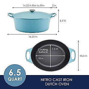 Rachael Ray NITRO Cast Iron Dutch Oven, 6.5 Quart, Agave Blue