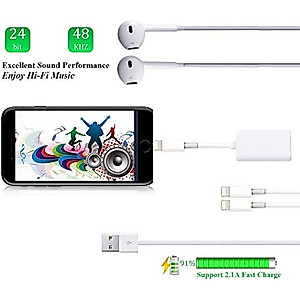 [Apple MFi Certified] iPhone Adapter & Splitter, 2 in 1 Dual Lightning Headphone Jack Aux Audio & Charge Adapter Dongle for iPhone 13/12/SE/11/XS/XR/X/8/7 Support Call + Charge + Sync + Music Control