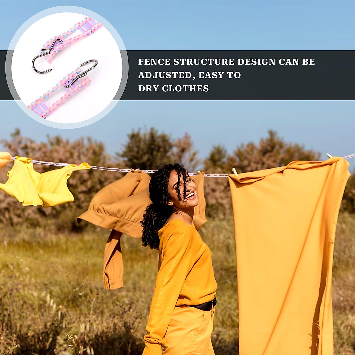 3 Pack Windproof Portable Clotheslines with Hooks 16.4ft Clothes Drying Rope Laundry Line Adjustable Non-Slip Clotheslines for Outdoor Indoor Travel Laundry Drying Hanging Clothes