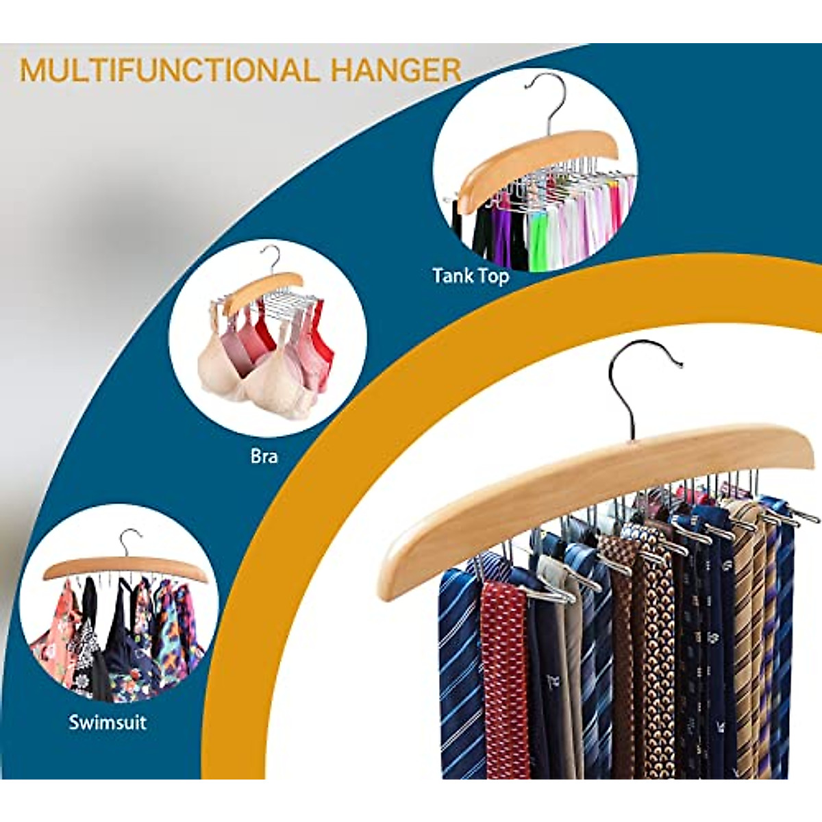 ChezMax Tank Top Hanger with 24 Hooks, Space Saving Hangers, Hanging Bras Tank Tops Ties Scarfs Hanger Organizer for Closet and Storage, 360° Rotating, Foldable Metal Hooks (Pack with U-Shape Hook)