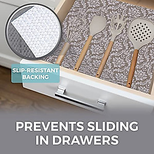 Home Genie Slip Resistant Removable Smooth Durable Drawer and Shelf Liner, Non Adhesive, Roll, Décor for Kitchen Cabinet Shelves Liners, Drawers, Desks, 12 Inch x 10 FT, Damask Caramel