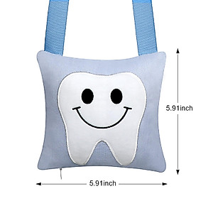 Linen Tooth Fairy Pillow,Tooth Fairy Pillow with Pocket Door Hanger Birthday Gift for Kids Tooth Fairy Souvenir for Boys and Girls Tooth Fairy Gift(Blue)