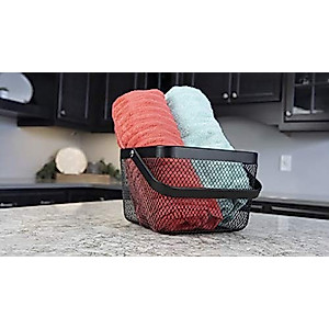 Nifty Solutions Small Mesh Basket with Folding Handles – Modern Metal Black Design, Rectangular Steel Construction, Home Storage Bin, Shelf, Cabinet & Closet Organizer, (7740SB-BLK)