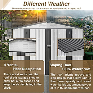 Outdoor Storage Shed 8 x 6 ft All-Weather - Rust & UV-Resistant Galvanized Steel with Ventilation & Pad-Lockable Doors,White