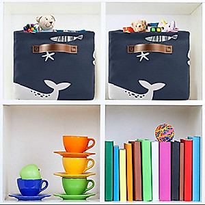 Sea Nautical Anchor Whale Storage Basket Collapsible Cloth Storage Cube Basket Bins Organizer with Handles Rectangular Large Toys Shelf Closet for Nursery Bedroom Home Office