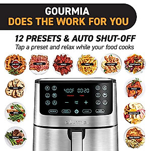 Gourmia Air Fryer Oven Digital Display 8 Quart Large AirFryer Cooker 12 Touch Cooking Presets, XL Air Fryer Basket 1700w Power Multifunction GAF838 Black and stainless steel air fryer