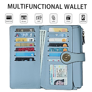Travelambo Womens RFID Blocking Large Capacity Luxury Waxed Genuine Leather Clutch Wallet Multi Card Organizer