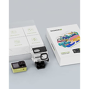 GIISKOM Fancy R2 Action Camera 4k/60FPS 24MP in Dual Screen, 95FT Waterproof Underwater Camera for Snorkeling, Sports Camera with Image Stabilization Matchs Mounting Bundles for Vlog (Green)