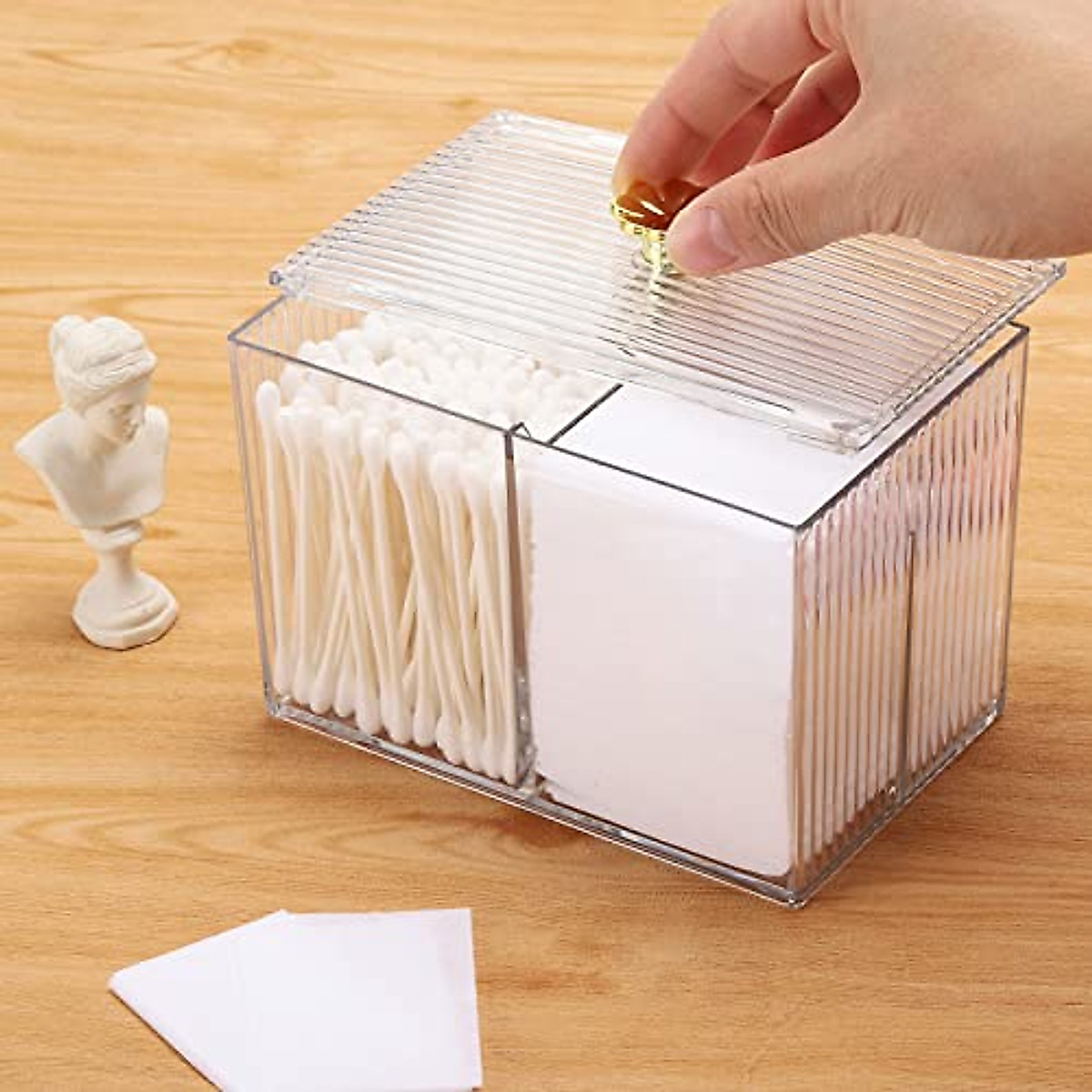 2PCS 2 Slot Qtip Holder Jar, Plastic Cotton Swab Dispenser Box with Lid Qtip Storage Box for Bathroom Home Storage Organizer(Black,Gold)