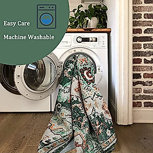 Morebes Ultra-Thin Washable Green Rug 3x5, Large Boho Entryway Office Rug Non-Slip Kitchen Mat Persian Laundry Accent Rug Distressed Oriental Christmas Carpet for Living Room Mushroom