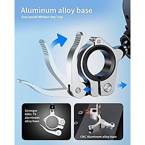 Kewig Motorcycle Phone Mount, Bike Phone Mount with Quick Install Handlebar Clamp, Scooter ATV Motorcycle Cell Phone Holder Cradle with Aluminum Alloy Sturdy Mounting Base, Fit for 4-7" Phones