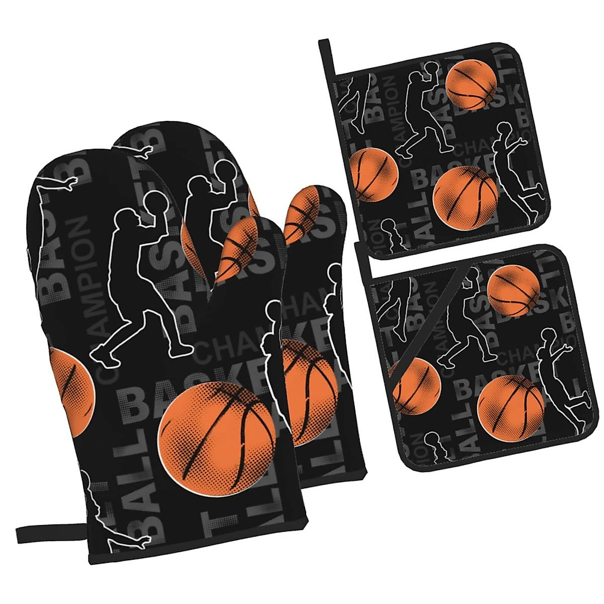 Basketball Sport Oven Mitts and Pot Holders Sets Kitchen Oven Gloves BBQ Gloves Pot Holders for Cooking Baking