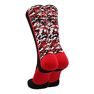 TCK Digital Camo Crew Socks (Black/Red, Medium)