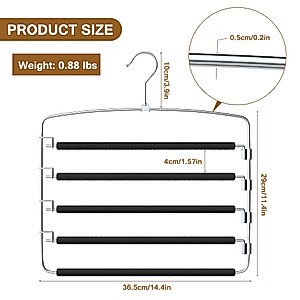 Cycleacc Pants Hangers, 2 Pack Anti-Slip Space Saving Hangers, 5 Layer Swing Arm Pants Hanger Stainless Steel with Non-Slip Padding, Closet Organizers & Storage for Pants Trousers Jeans Scarf