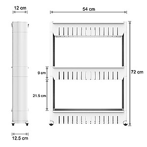 Todeco 3 Tier Slim Storage Cart Mobile Shelving Unit Organizer Slide Out Storage Rolling Utility Cart Tower, Gap Storage Pantry Storage Rack for Kitchen Bathroom Laundry Narrow Spaces, Plastic, White
