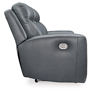 Signature Design by Ashley Mindanao Contemporary Leather Match Upholstered Power Reclining Sofa with Adjustable Headrest and USB Ports, Gray
