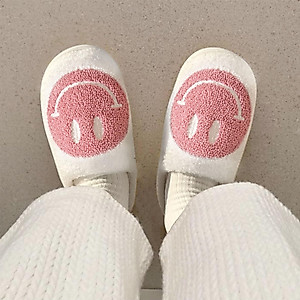Smile Face Slippers for Women Happy face slippers Retro Soft Plush Warm Slip-on Slippers, Cozy Indoor Outdoor Slippers