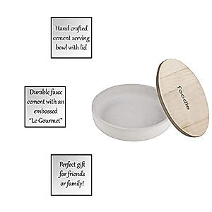 Santa Barbara Design Studio Table Sugar Cement Serving Bowl with Wood Lid, 7-Inch Diameter, Light Grey - Foodie