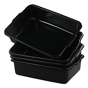 Fiazony Small 8 L Commercial Tote Box, Rectangle Utility Bus Tubs, 4-Pack, Black