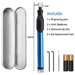 FOLAI Electric Engraving Engraver Pen Carve Tool for DIY Jewellery Jewelry Metal Glass - (Cordless Precision Engraver with Diamond Tip Bit)