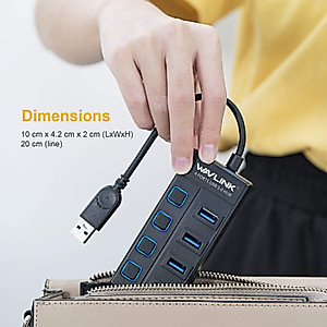 4 Port USB 3.0 Hub,Wavlink USB Hub with Individual Power Switches and LEDs Super Speed 5Gbps Data Transfer Hub for Mac Laptop Ultrabook and Tablet PC