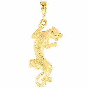 14K Yellow Gold Textured Vertical Panther Charm Animal Pendant