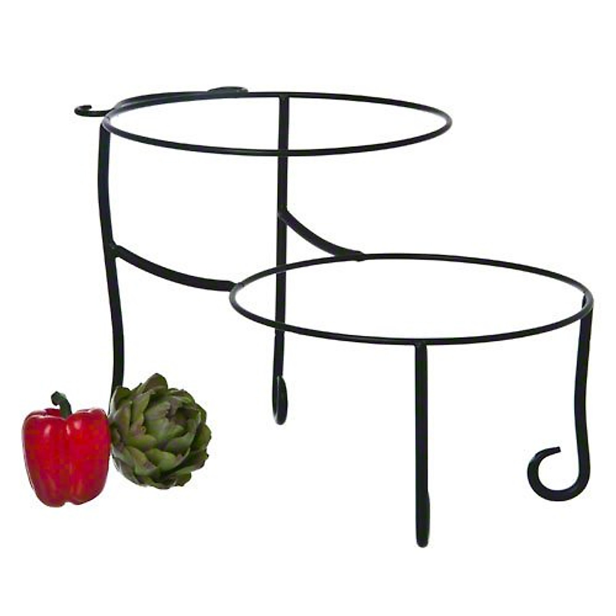 American Metalcraft TLSP1219 Wrought Iron Pizza Stand with Curled Feet, Two-Tier, 12" H x 19" W, Black