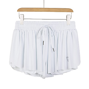 2 in 1 Flowy Shorts Women Gym Yoga Athletic Workout Running Cute Preppy Athleisure Trendy Clothes Spandex Comfy Lounge Sweat Butterfly Skirt Summer(XL, White)