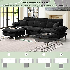 Merax 106" L Shaped Convertible Sectional Sofa Couch with Two-Tone Adjust Legs,4 Seat Tufted,Cloud Chenille Fabric,Movable Ottoman for Apartment