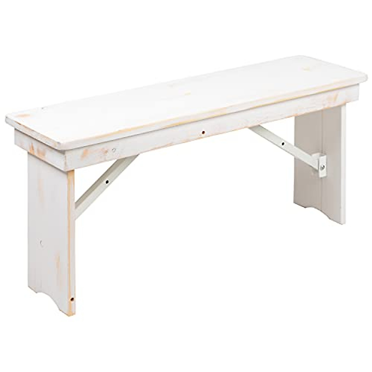 Flash Furniture HERCULES Series 8' x 40" Antique Rustic White Folding Farm Table and Six Bench Set