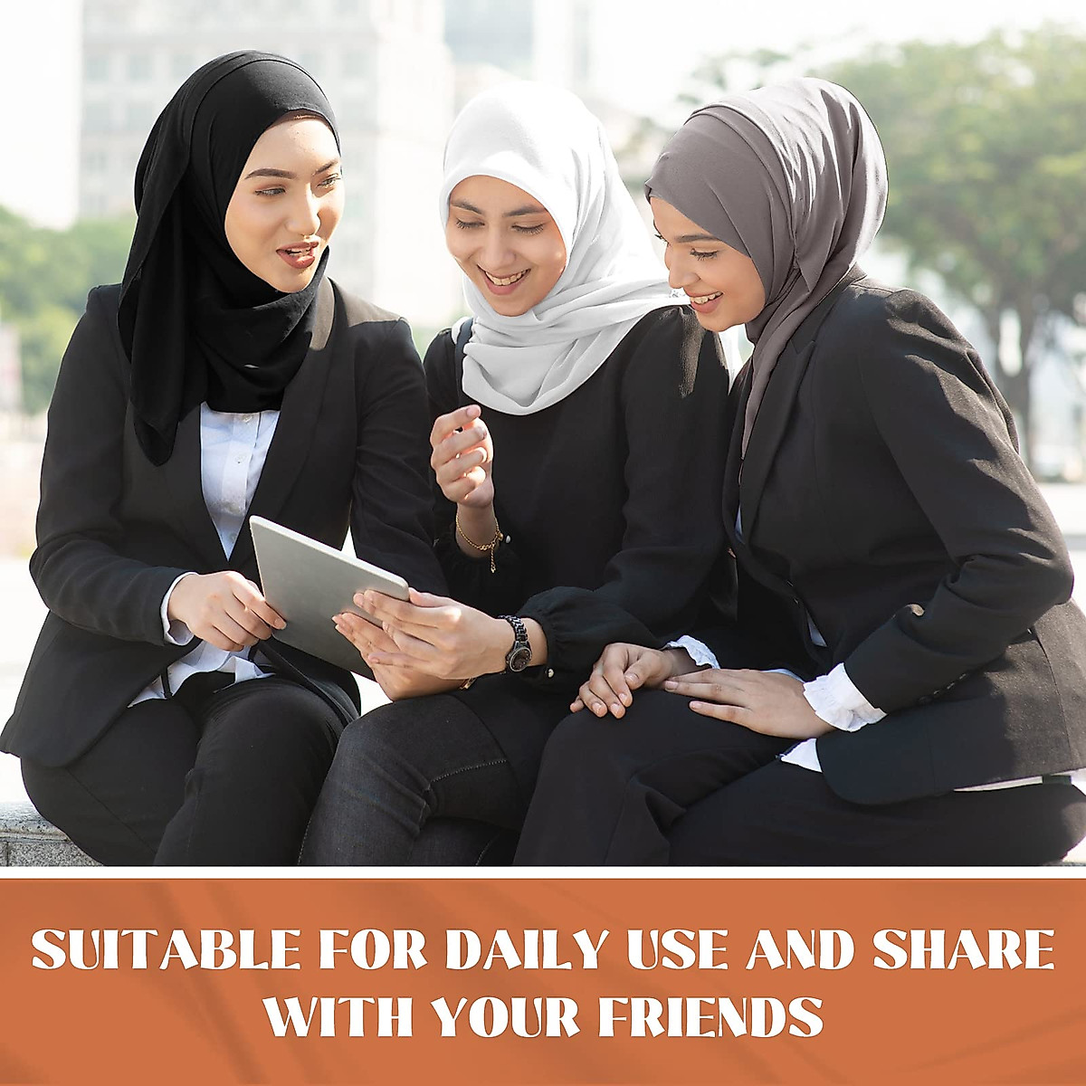 4 Pcs Women Chiffon Scarves 4 Pcs Hijab Caps Long Shawl Soft Wrap Scarves Islamic Muslim Underscarf Turban Caps Sleep Hats (Retro Colors)