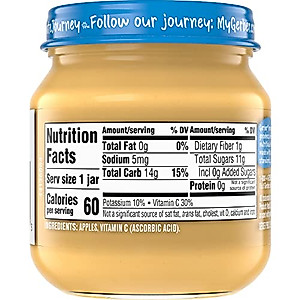 Gerber Natural for Baby 1st Foods Baby Food Jar, Apple, Made with Natural Fruit & Vitamin C, Non-GMO Pureed Baby Food, 4-Ounce Glass Jar (Pack of 10 Jars)