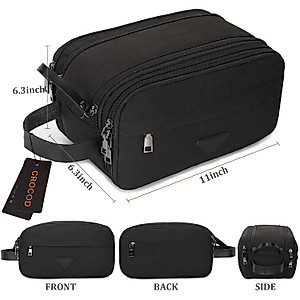CROCOD Mens Toiletry Bag Travel Leather Toiletry Organizer Dopp Kit for Men Water-resistant Shaving Bag for Bathroom (Black)