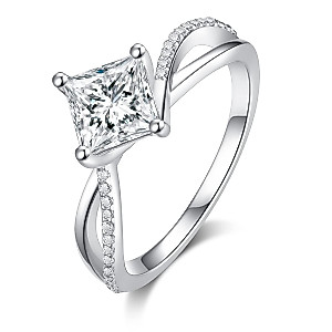 AULDEY Princess Cut/Shape Moissanite Engagement Rings for Women 1.5 Carat Center Twisting Wedding Bands Sterling Silver with 18K Gold Plated Promise Rings Size 6 7 8 9,7