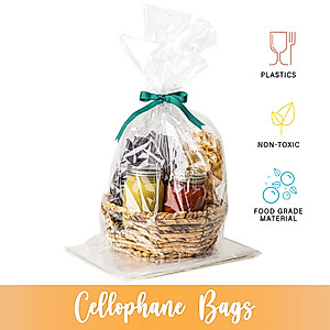 50 Pcs Clear Plastic Cellophane Bags Goodie Bags [16x24] - Party Favor Bags | 4" Twist Ties | Cookie Bags | Candy Bags | Clear Gift Bags | Treat Bags with Ties | Cellophane Treat Bags